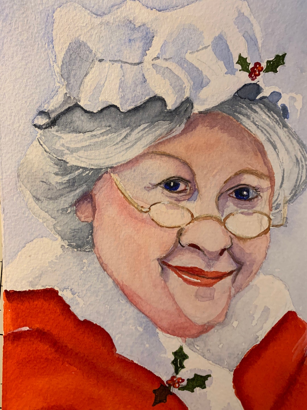Watercolor Portrait of Mrs. Clause, Mrs. Clause Small Portrait, Mrs ...