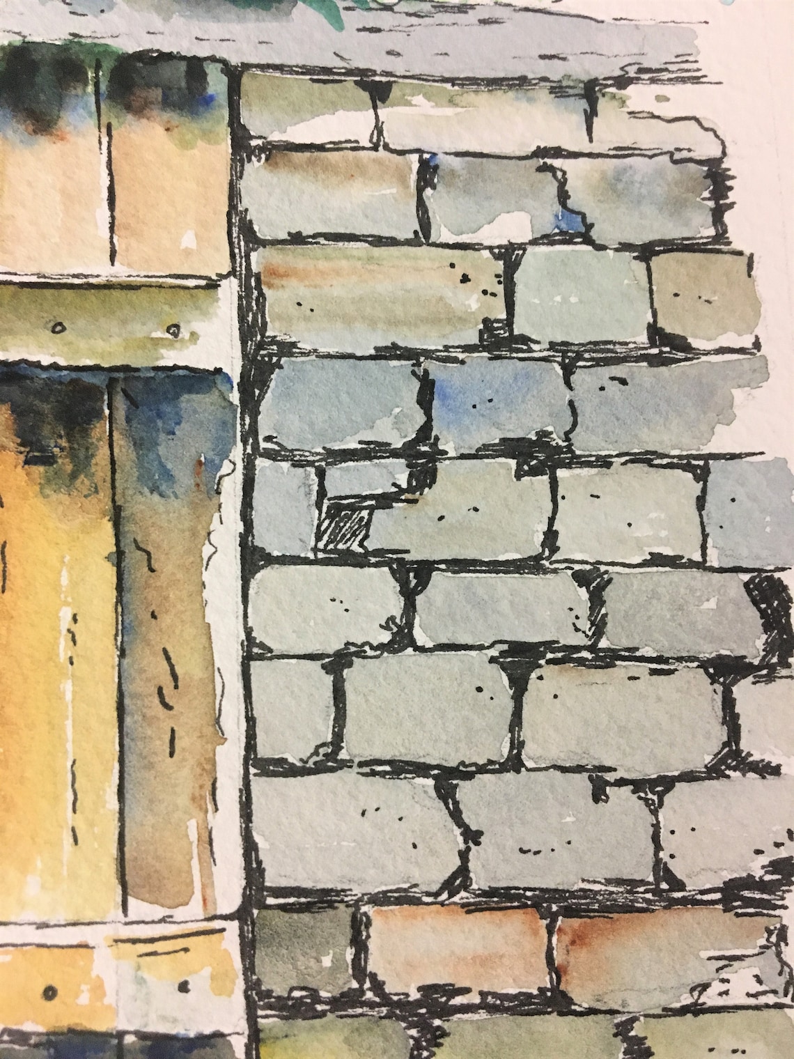 Stone Wall Painting Watercolor and Ink Painting Small - Etsy
