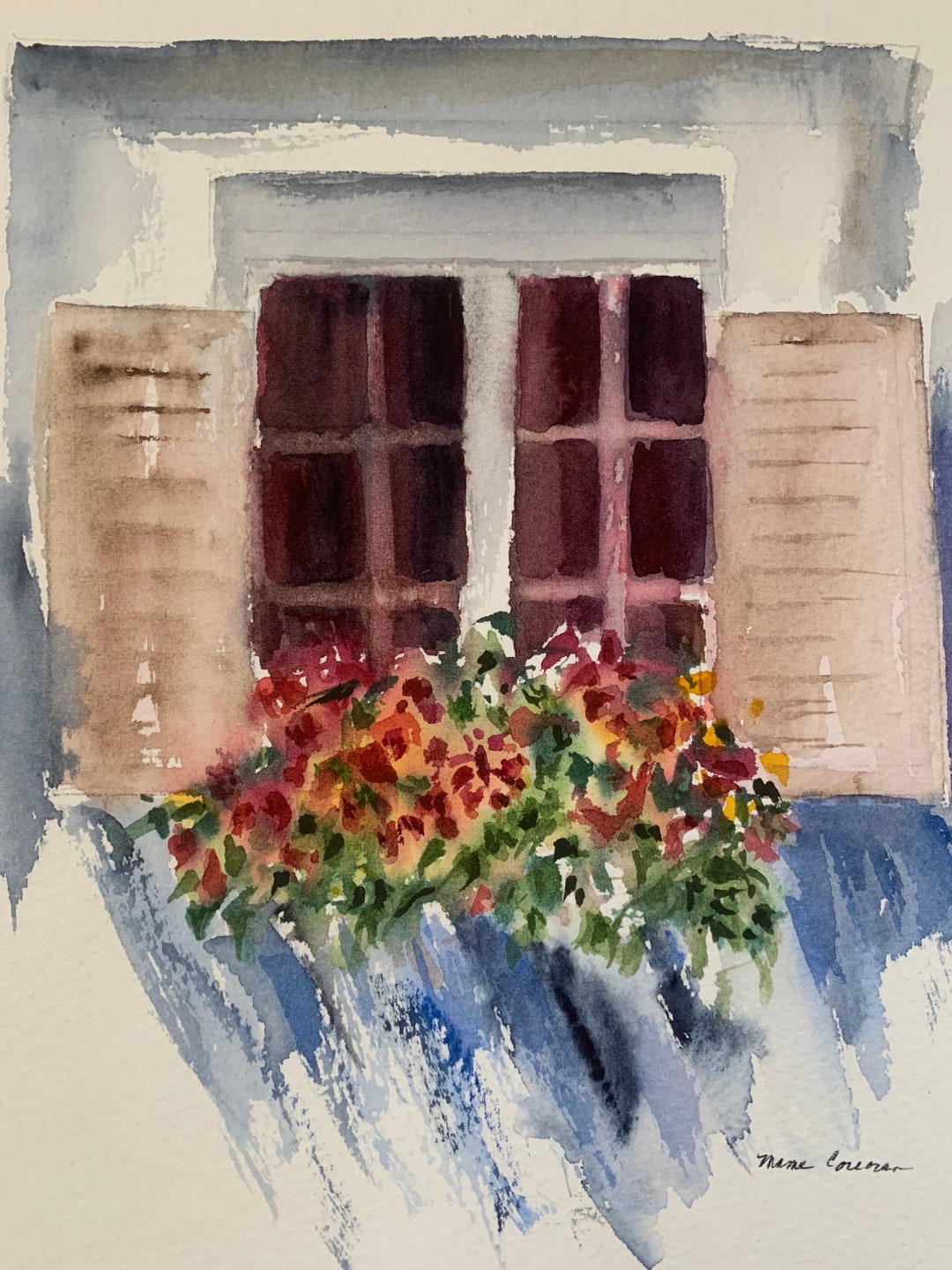 Window Box Wall Art, Watercolor Window With Flowers - Etsy