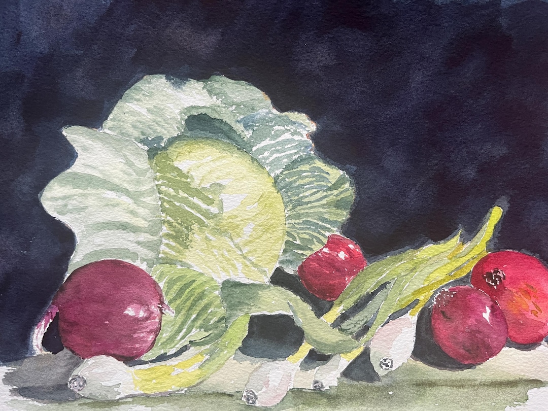 Original Vegetable Still Life Painting, Watercolor Vegetable Still Life ...