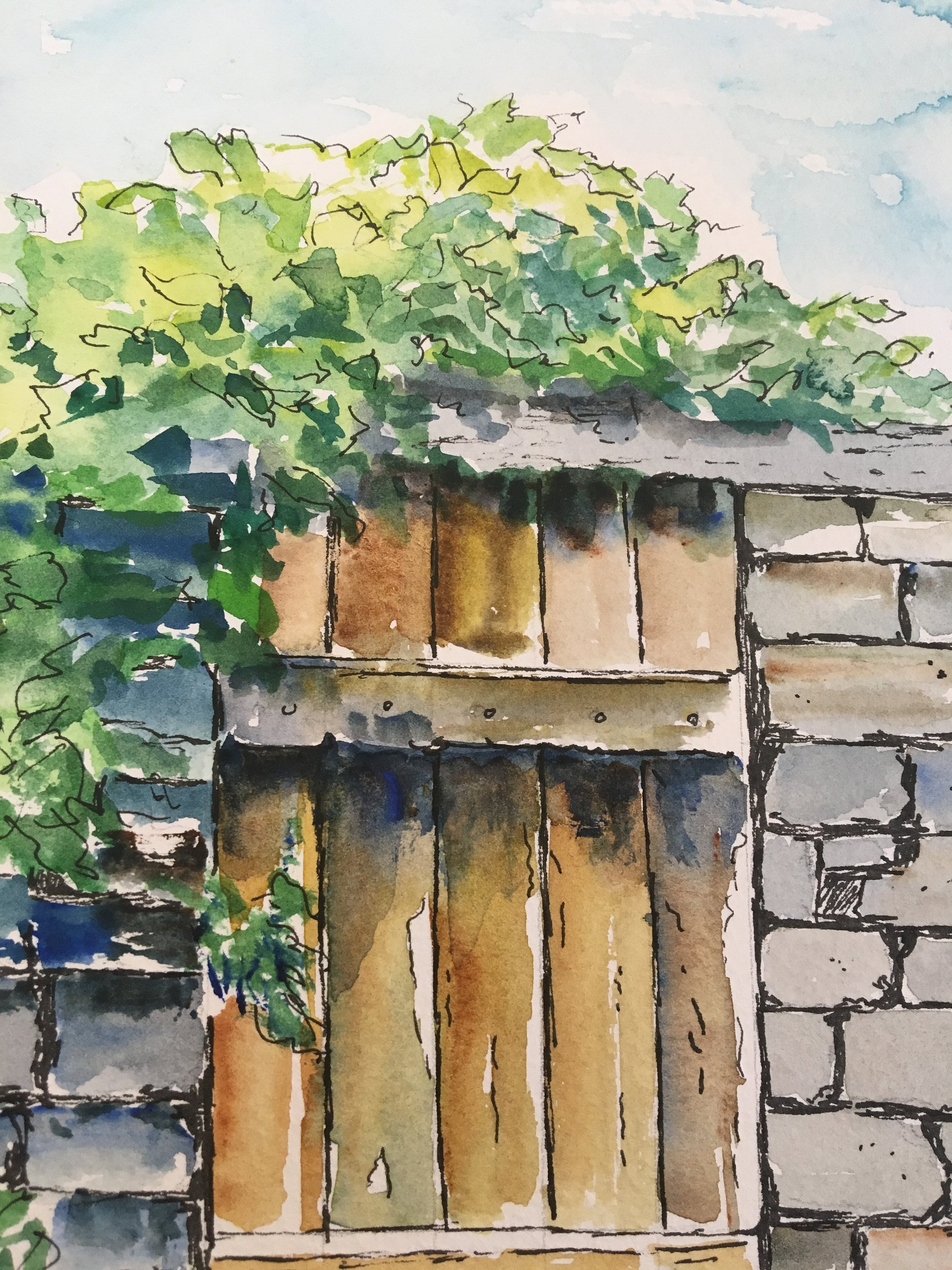 Stone Wall Painting Watercolor and Ink Painting Small - Etsy