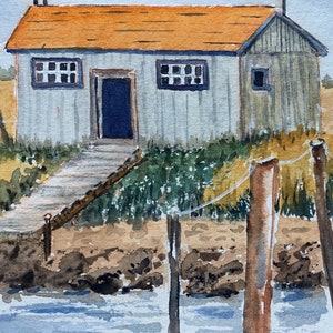 Fishing Shack Landscape Watercolor, Landscape Wall Art, Fishing Shack ...