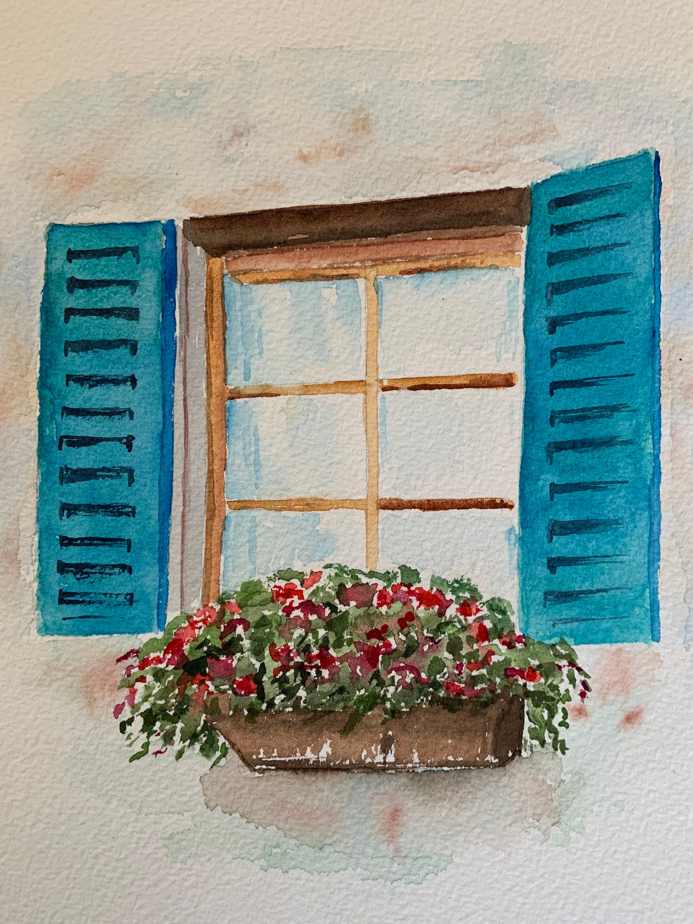 Window Box Floral Watercolor Painting, Watercolor Window Box Wall Art ...