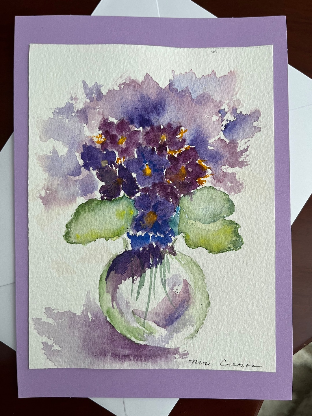 Watercolor Violets Greeting Card, Hand Painted Violets Watercolor Card ...