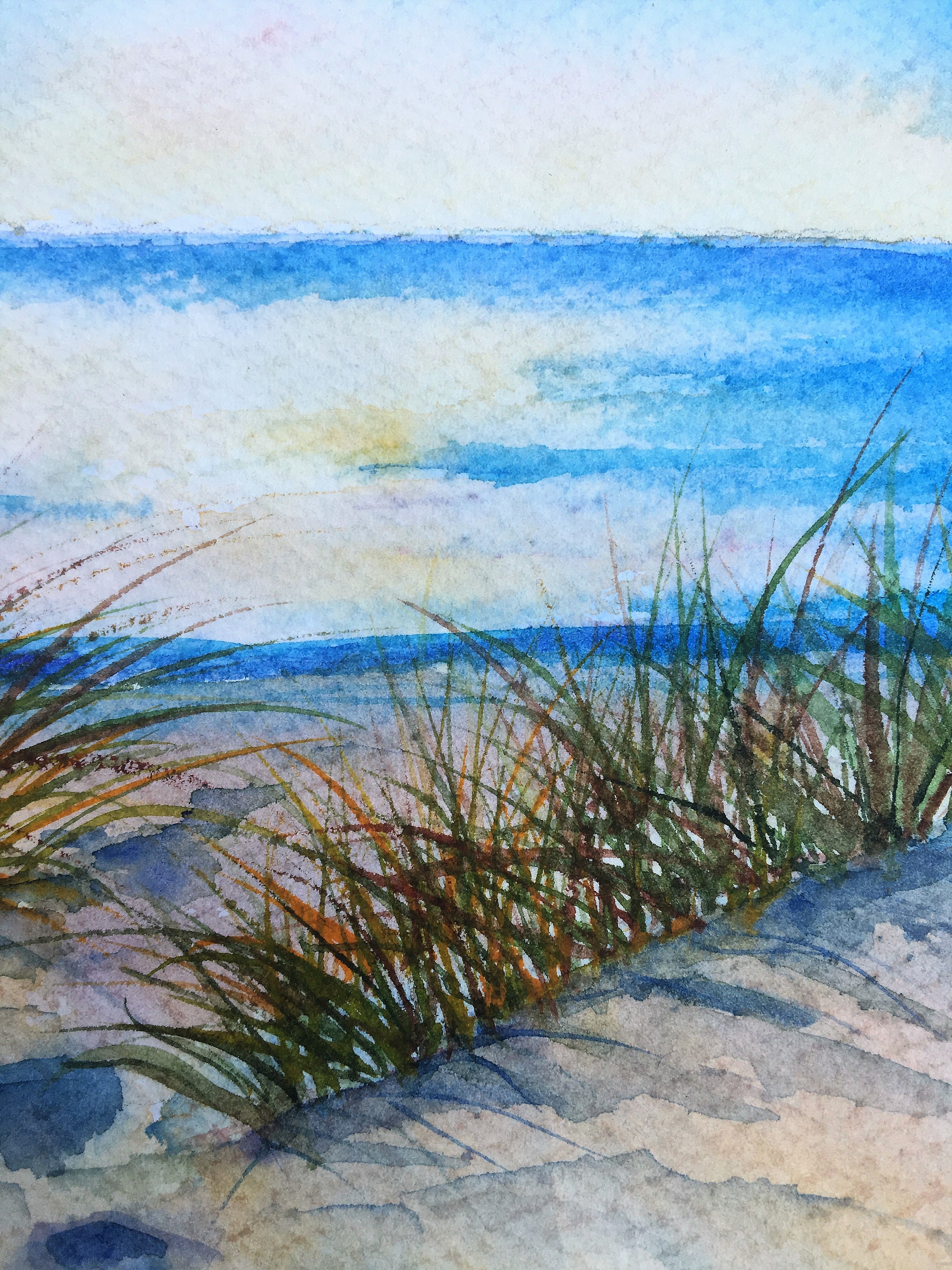 Watercolor Beach Scene Small Beach Painting Ocean Wall Art | Etsy