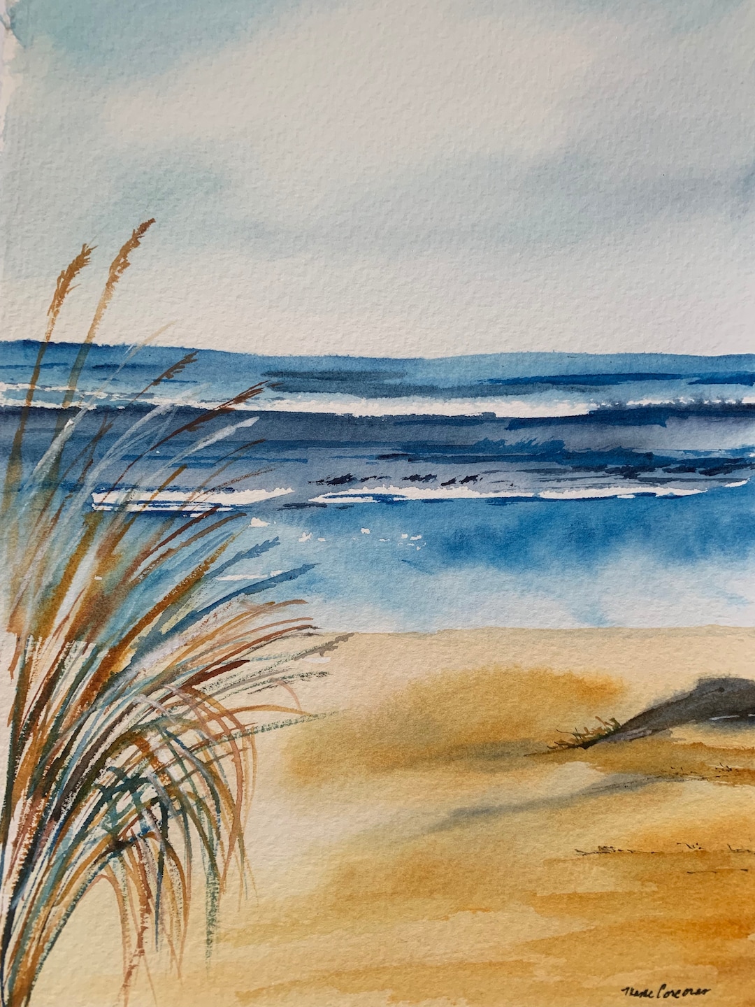 Tranquil Seascape - Original Beach Watercolor Painting - Coastal ...