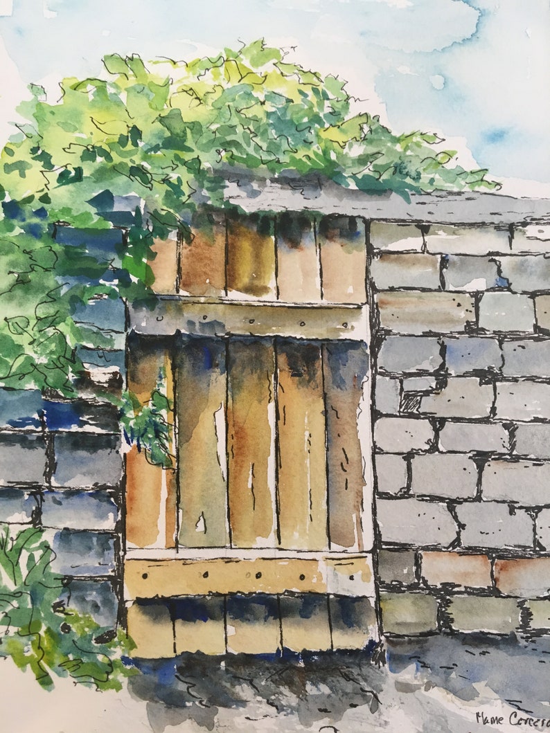 Stone Wall Painting Watercolor and Ink Painting Small - Etsy