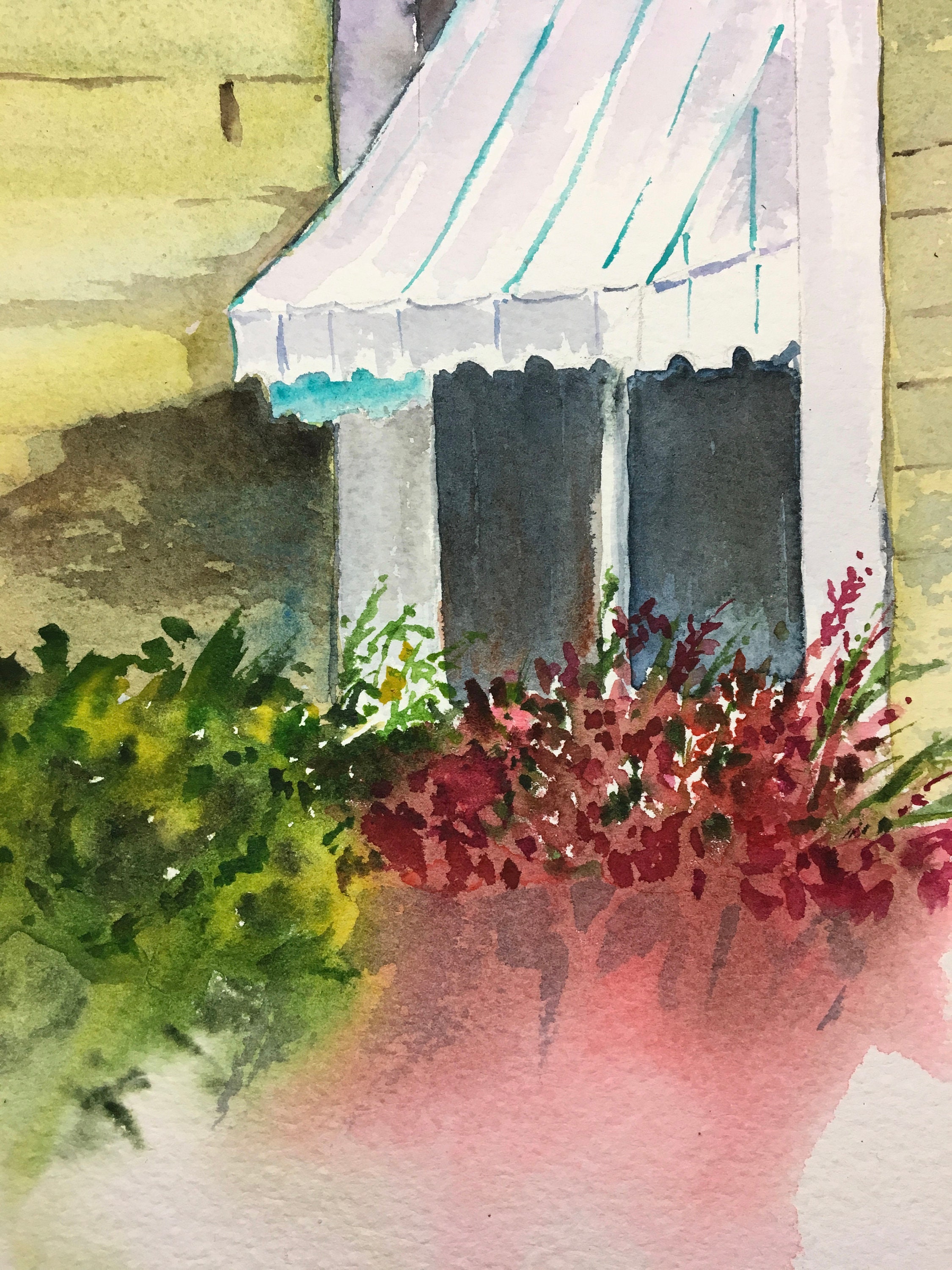 Window With Flowers Watercolor, Summer Watercolor Painting - Etsy