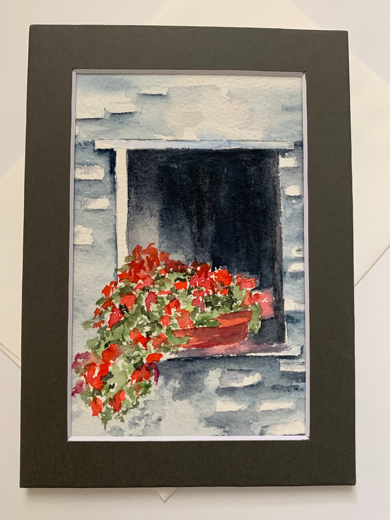 WINDOW BOX With FLOWERS Greeting Card, Flowers in the Window Art Card ...