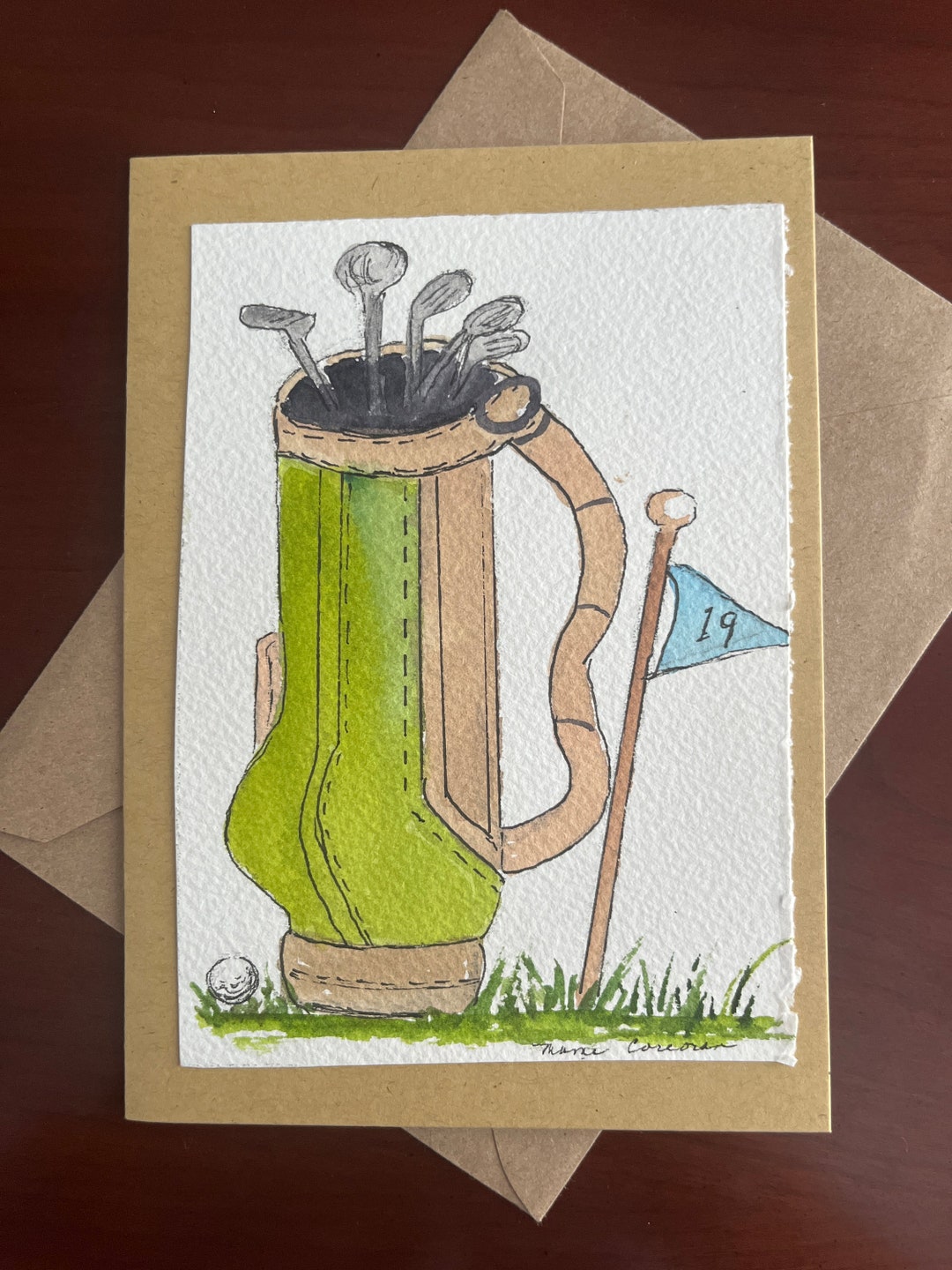 Golf Watercolor Greeting Card, Hand Painted Golf Card, Father's Day ...