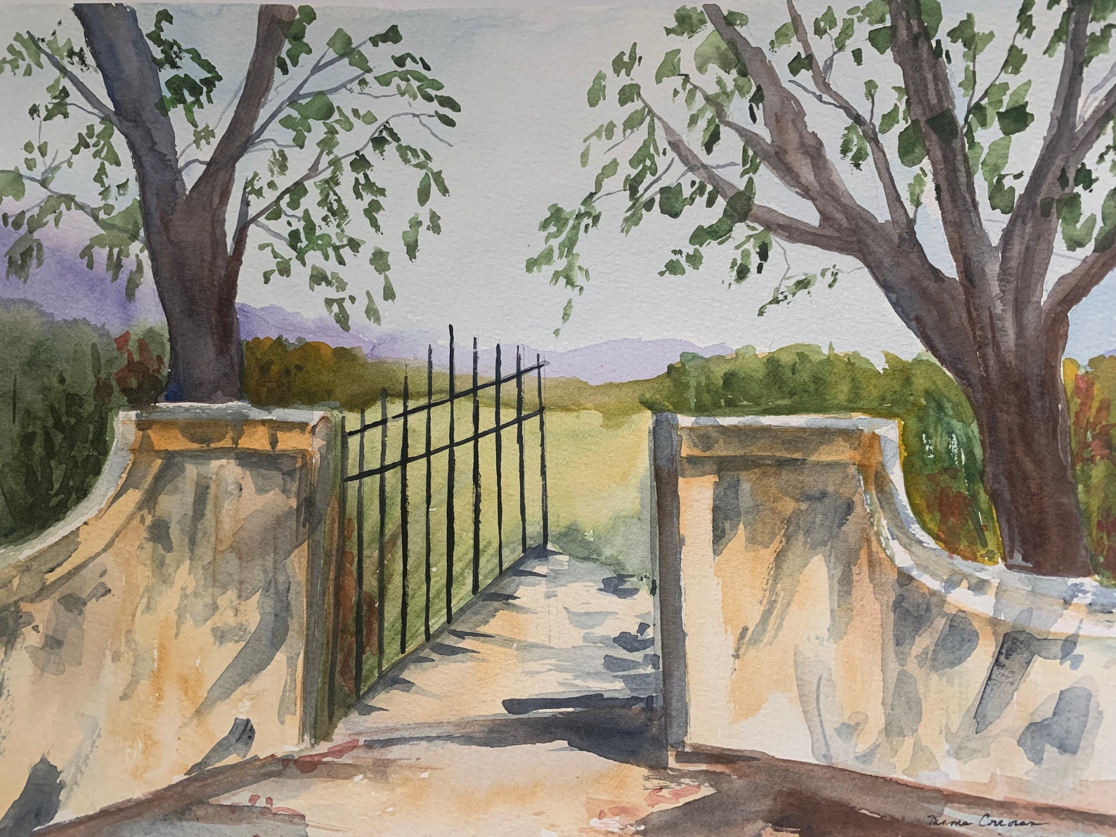 Garden Gate Watercolor Painting, Garden Gate Wall Art, Spring Garden ...