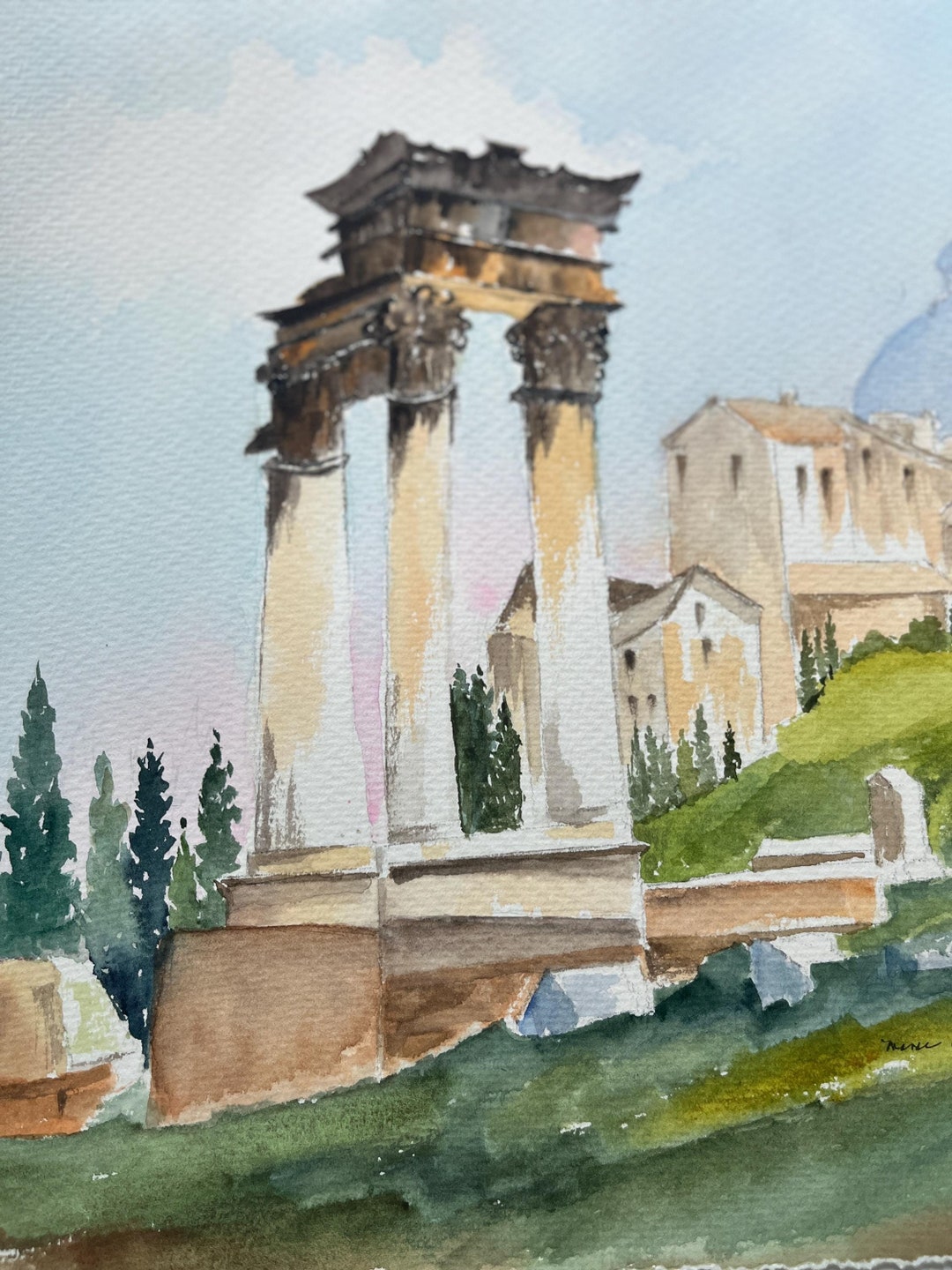Italian Ruins Watercolor Painting, Italy Watercolor Wall Art, Italian ...