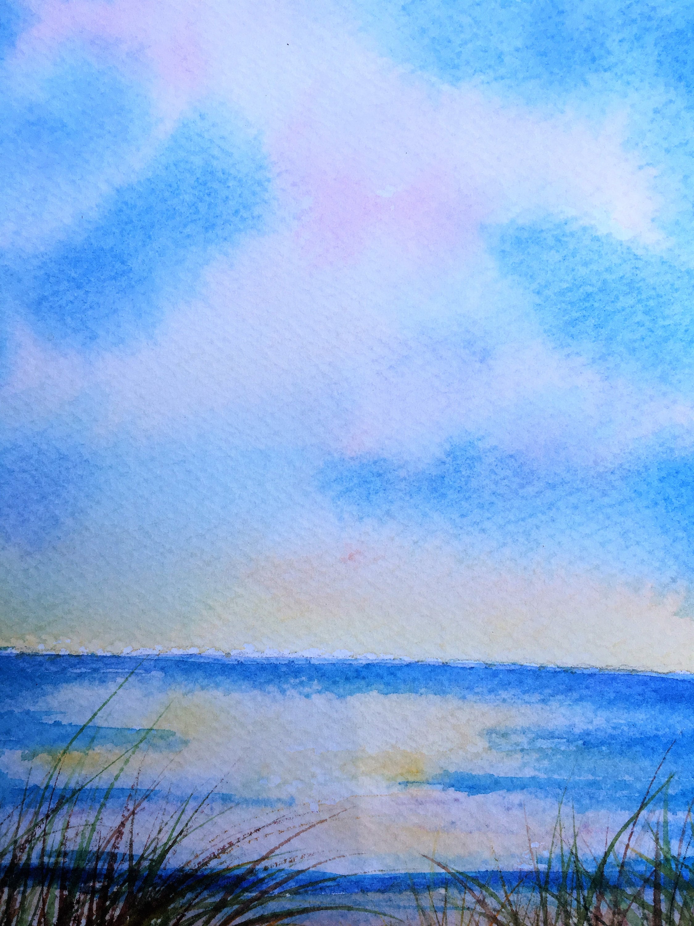 Watercolor Beach Scene Small Beach Painting Ocean Wall Art | Etsy