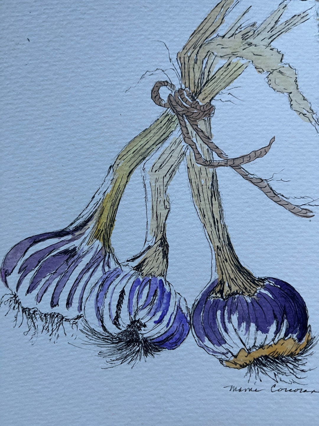 Watercolor Garlic Painting, Original Kitchen Wall Art, Garlic Kitchen ...