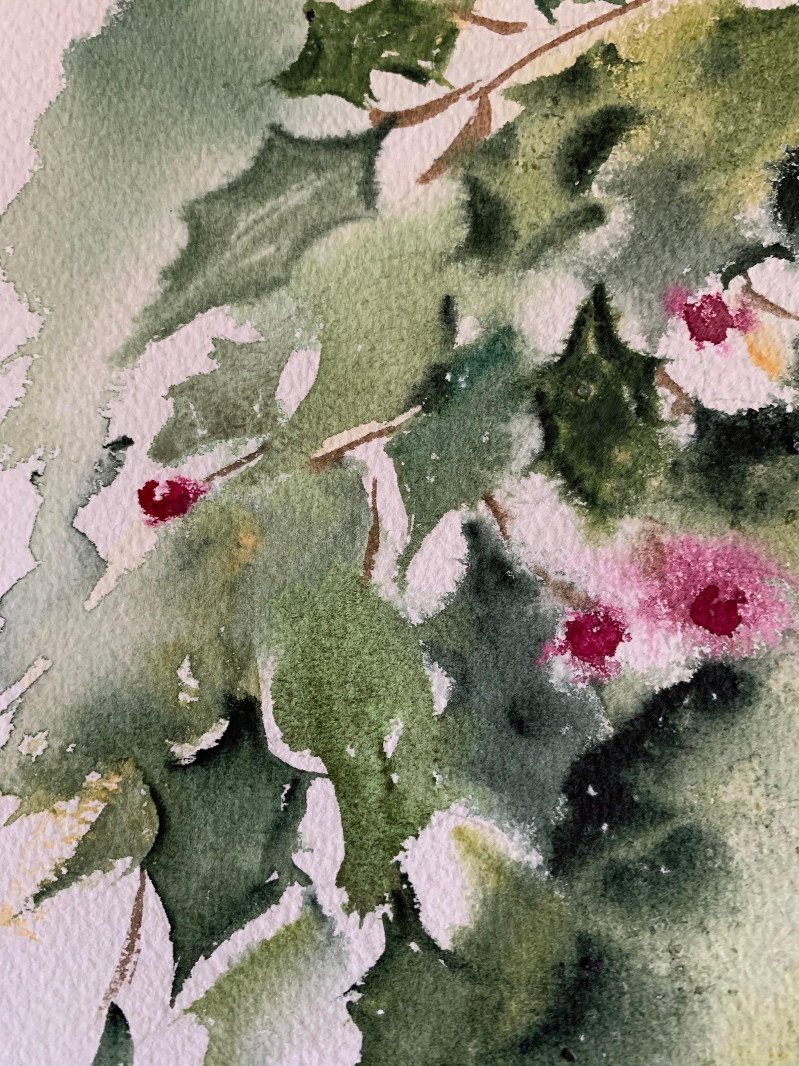 Original Watercolor Holly Wall Art Loose Holly Watercolor - Etsy