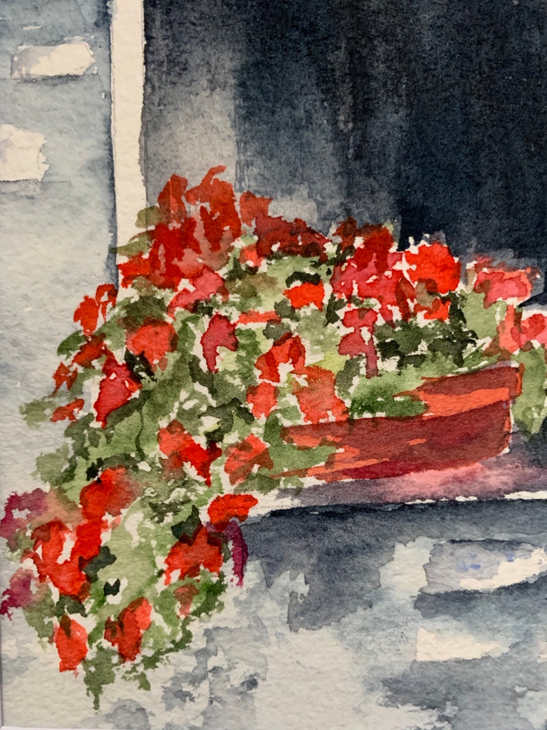 WINDOW BOX With FLOWERS Greeting Card, Flowers in the Window Art Card ...
