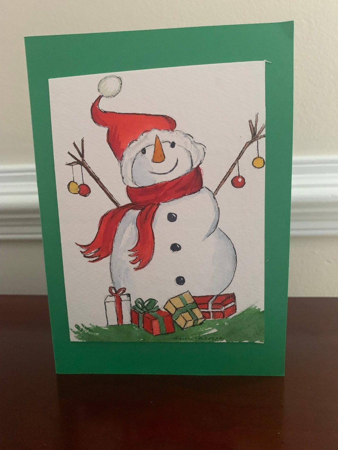 Watercolor Frosty the Snowman Xmas Card, Original Snowman Christmas ...