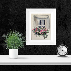 Watercolor Art of Window With Flowers, Watercolor Window Box With ...