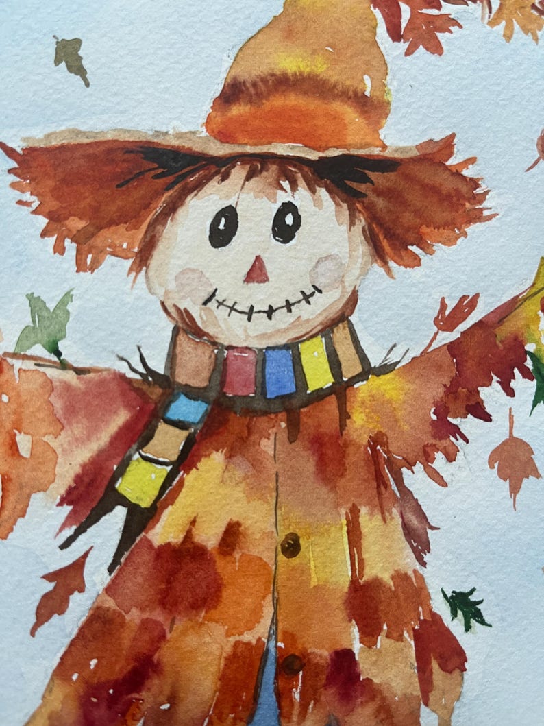 Charming Fall Scarecrow Watercolor - Perfect Autumn Wall Decor - Hand ...