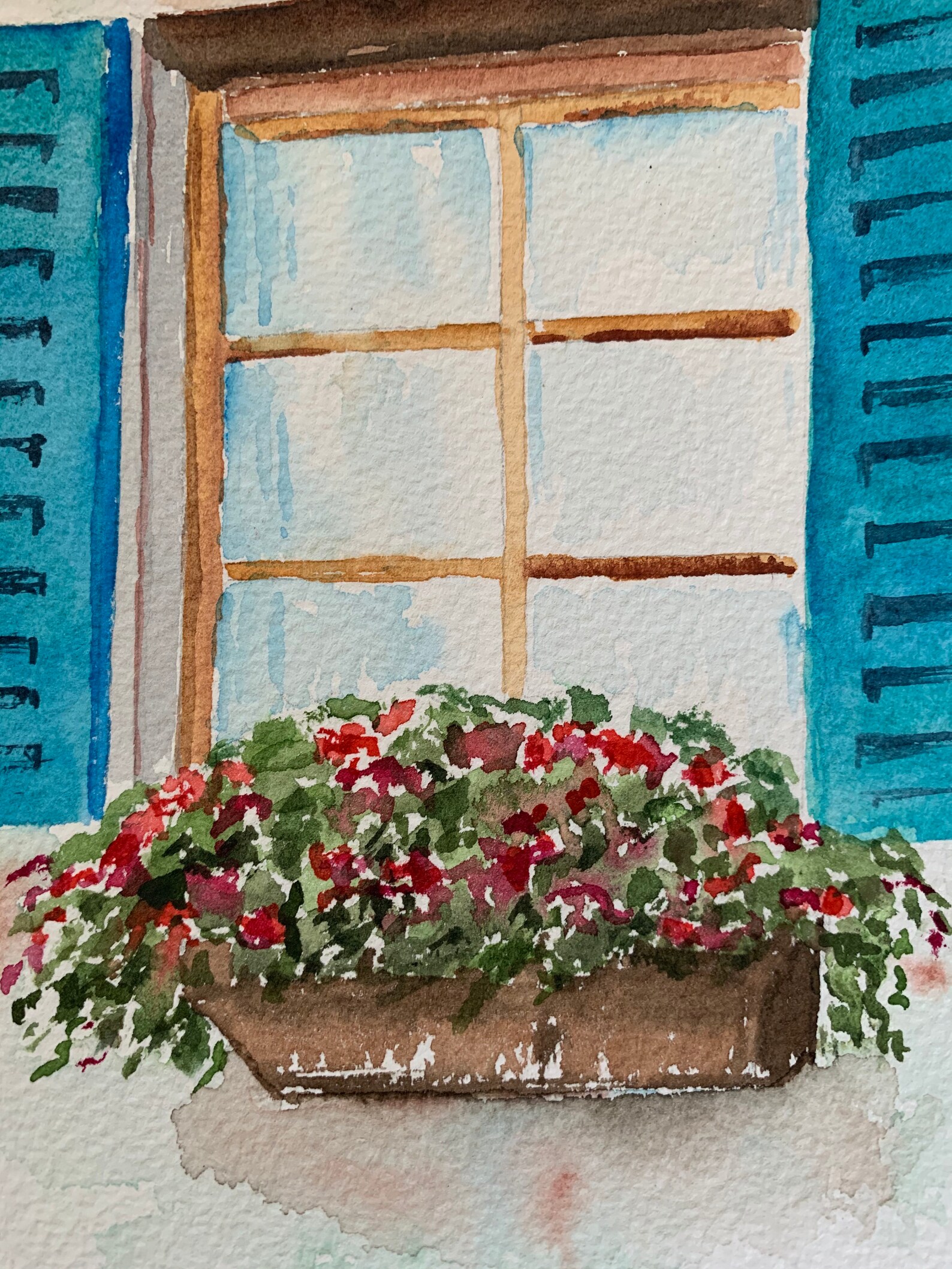 Window Box Floral Watercolor Painting, Watercolor Window Box Wall Art ...