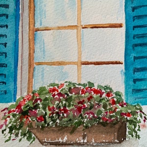 Window Box Floral Watercolor Painting, Watercolor Window Box Wall Art ...