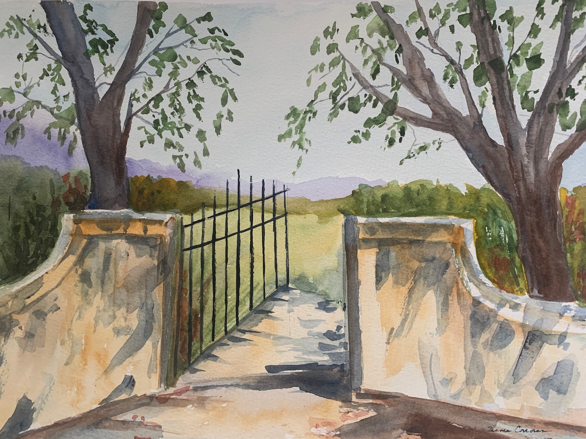 Garden Gate Watercolor Painting Garden Gate Wall Art Spring - Etsy