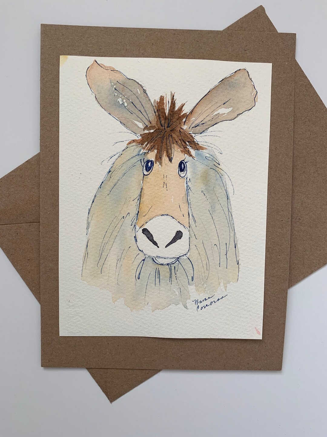 ORIGINAL DONKEY GREETING Card, Donkey Art Card, Handpainted Donkey Note ...