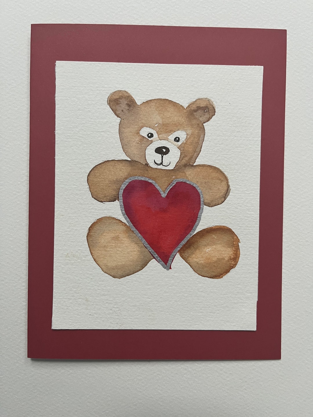 Watercolor Teddy Bear Valentine Card, Hand Painted Teddy Bear Valentine ...