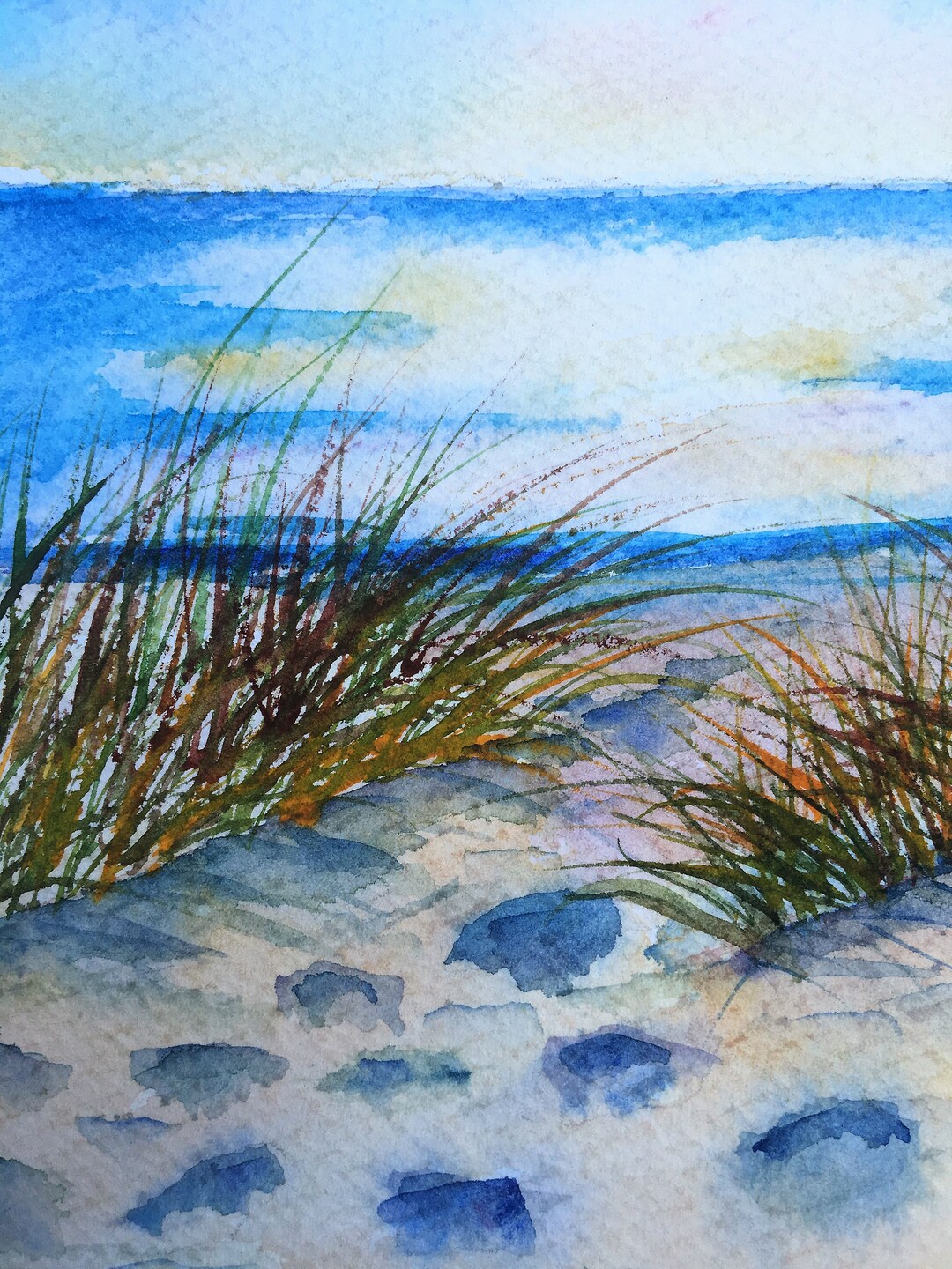 Watercolor Beach Scene, Small Beach Painting, Ocean Wall Art, Beach ...