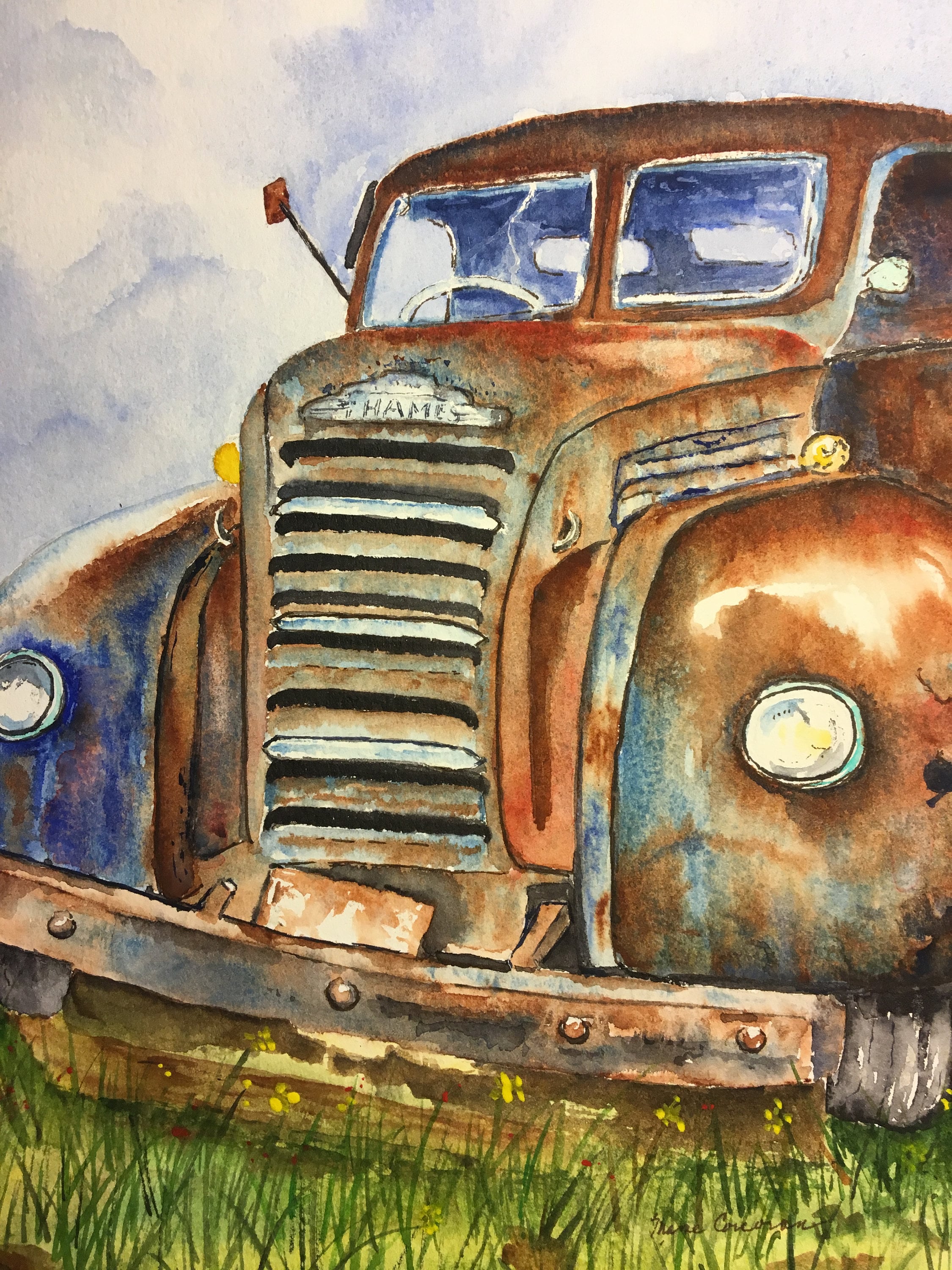 Abandoned Rusty Auto Watercolor Junk Yard Car Painting - Etsy