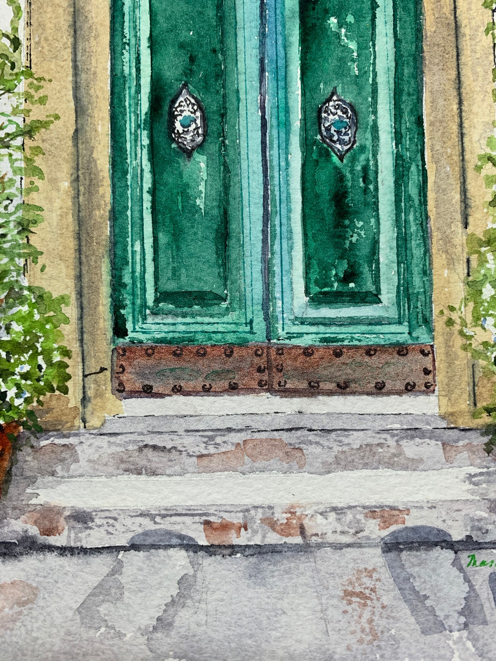 Original European Entry Way Painting, Architectural Watercolor Art ...