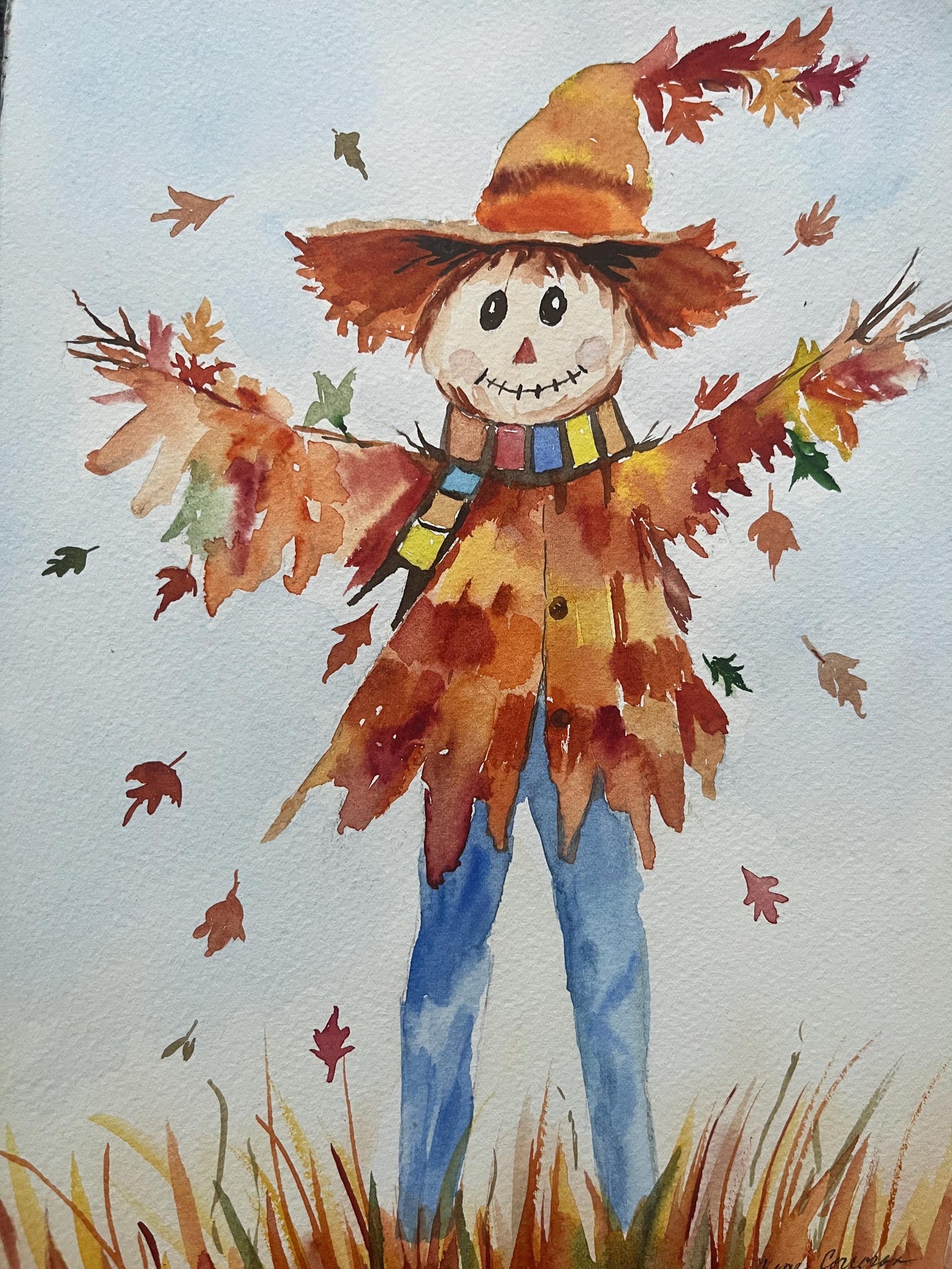 Charming Fall Scarecrow Watercolor - Perfect Autumn Wall Decor - Hand ...