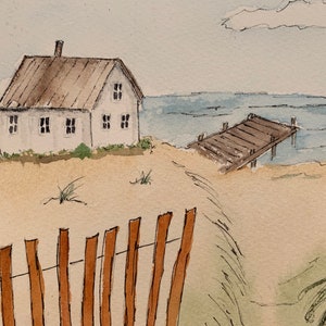 Pen and Ink Beach Scene, Watercolor Beach Wall Art, Pen and Wash Beach ...