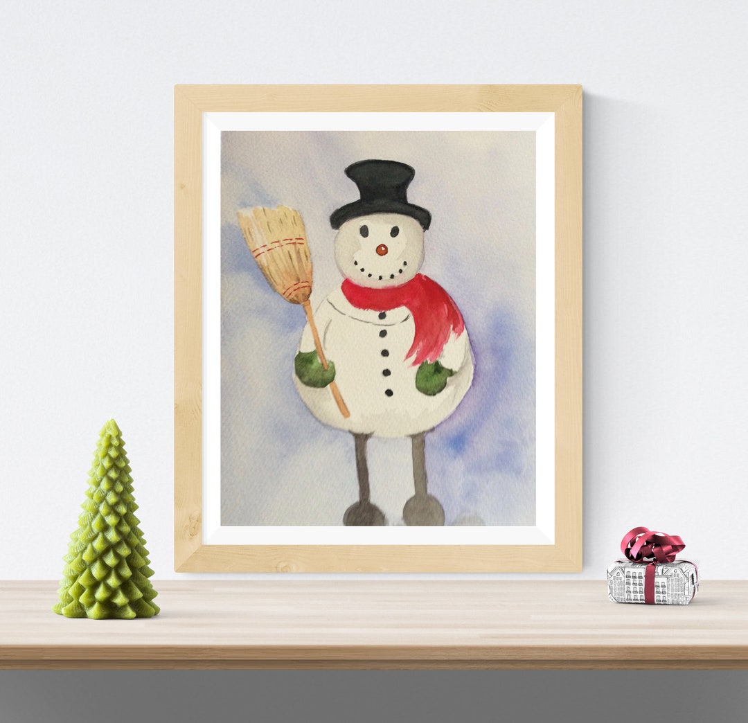 Modern Snowman Wall Art, Watercolor Snowman Wall Art, Snowman Holiday ...