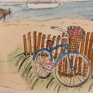 Pen and Ink Beach Scene, Watercolor Beach Wall Art, Pen and Wash Beach ...
