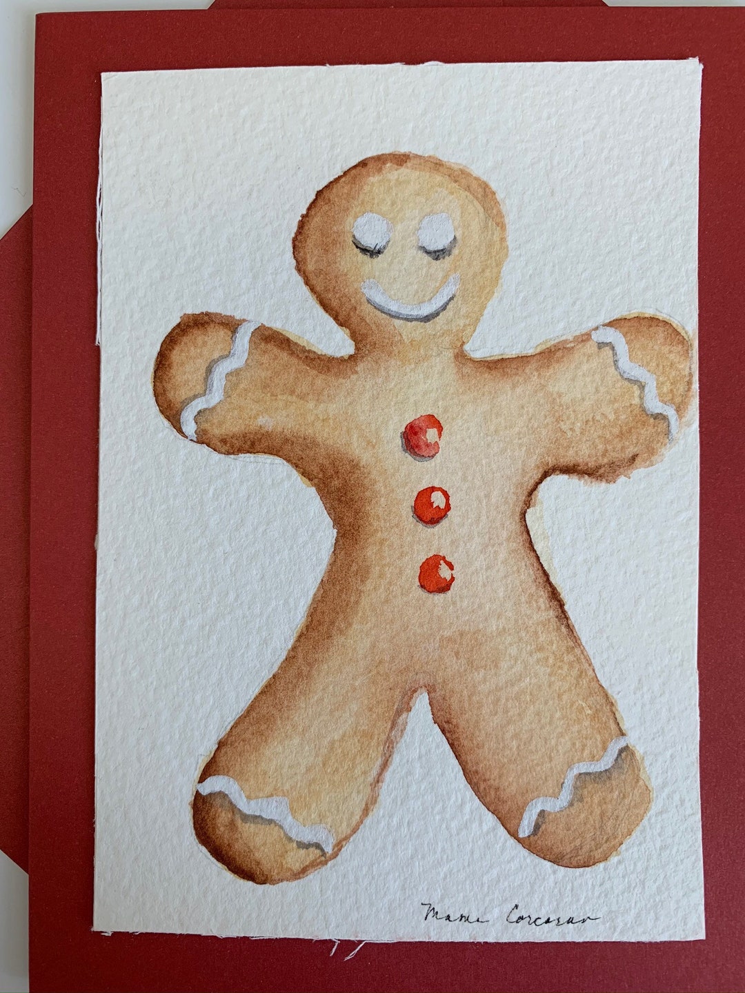 Original Gingerbread Man Christmas Card, Hand Painted Gingerbread Man ...