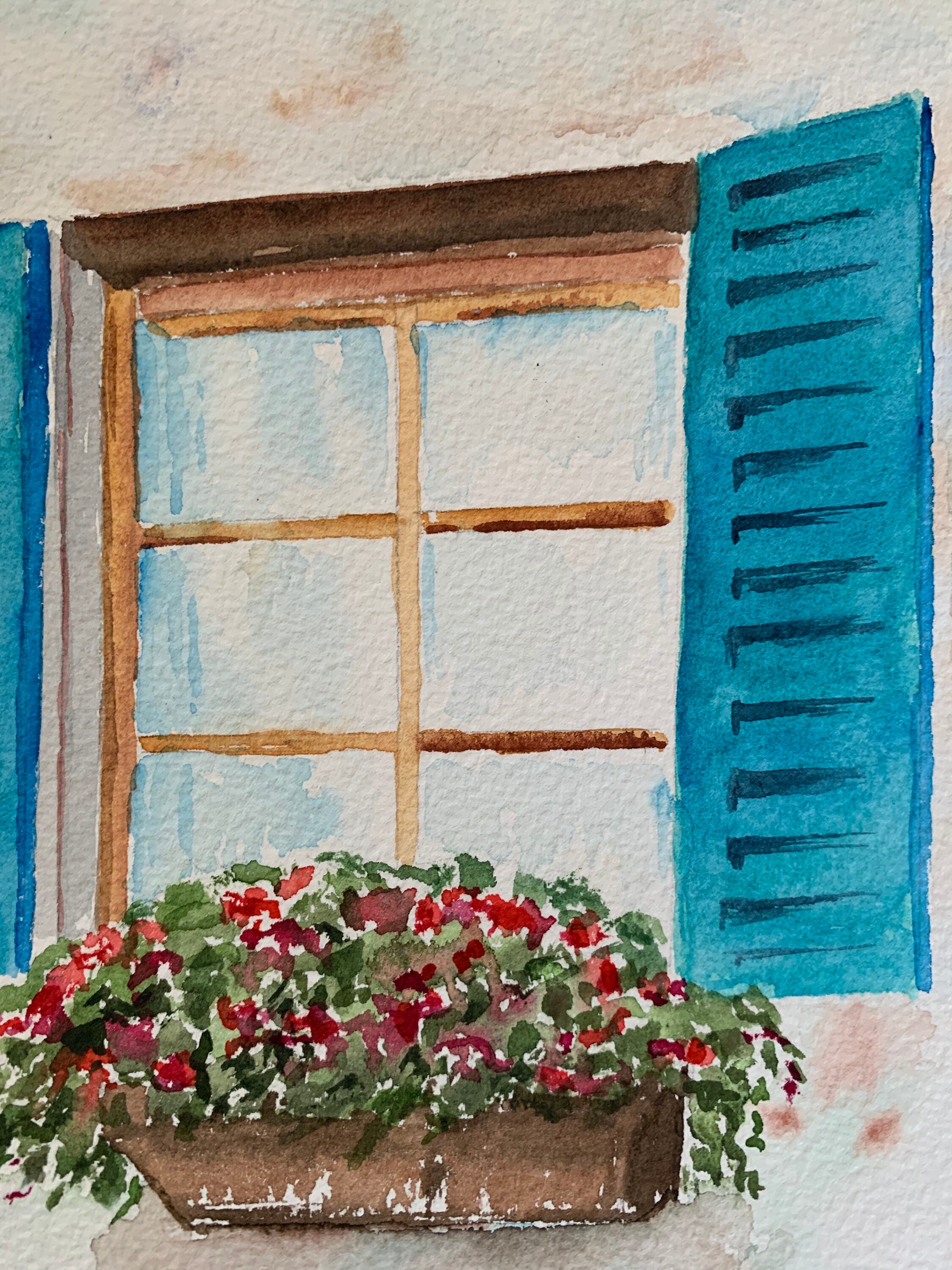 Window Box Floral Watercolor Painting, Watercolor Window Box Wall Art ...
