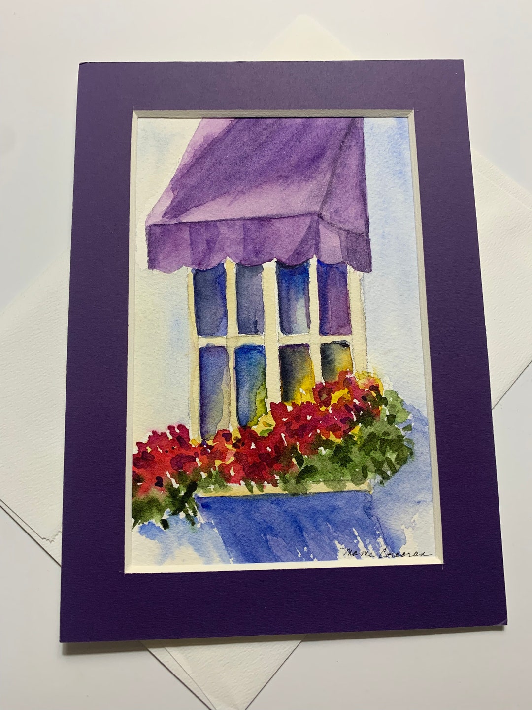 Window Box Watercolor Greeting Card, Window With Flowers Art Card, Hand ...