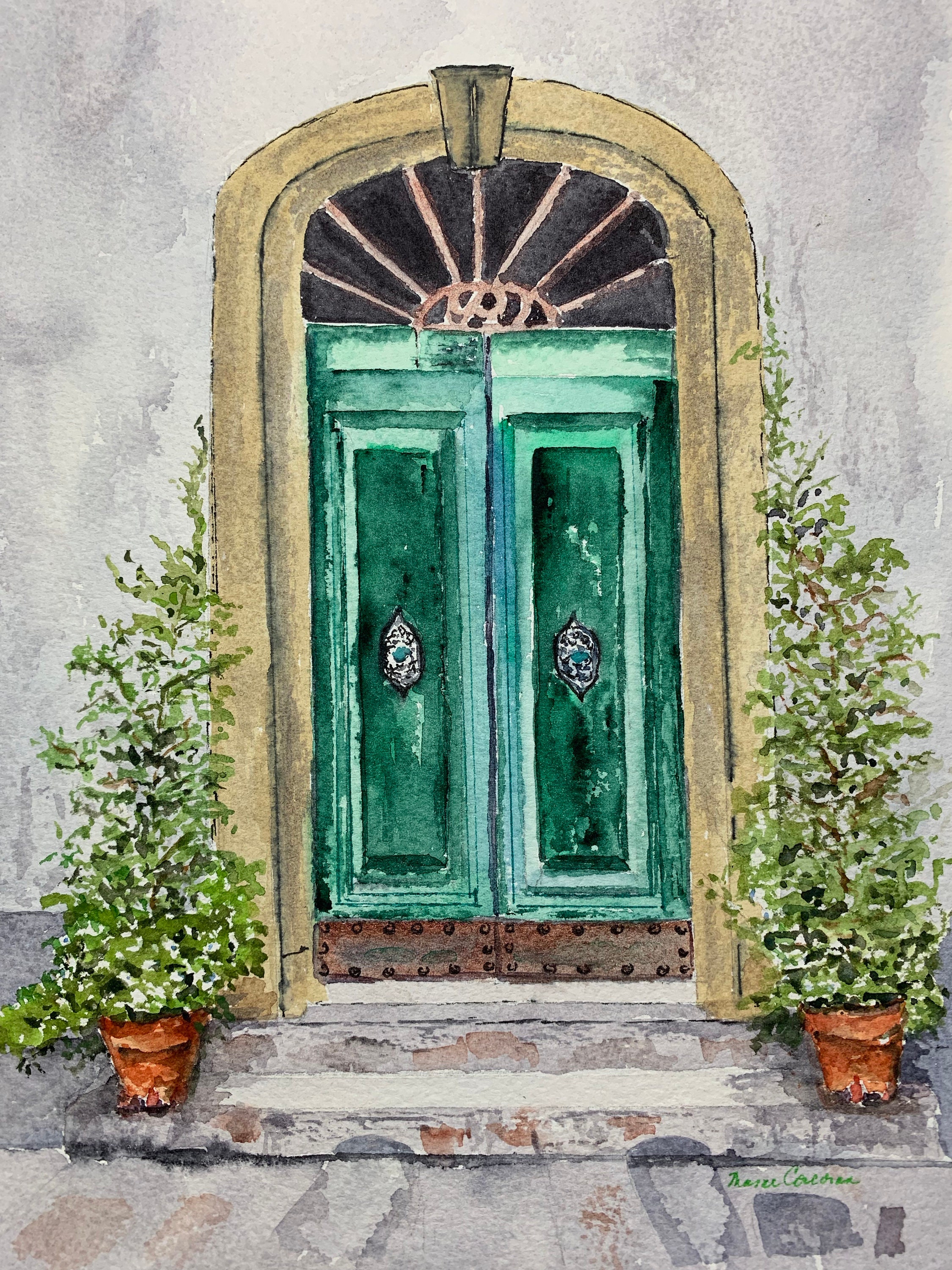 Original European Entry Way Painting, Architectural Watercolor Art ...