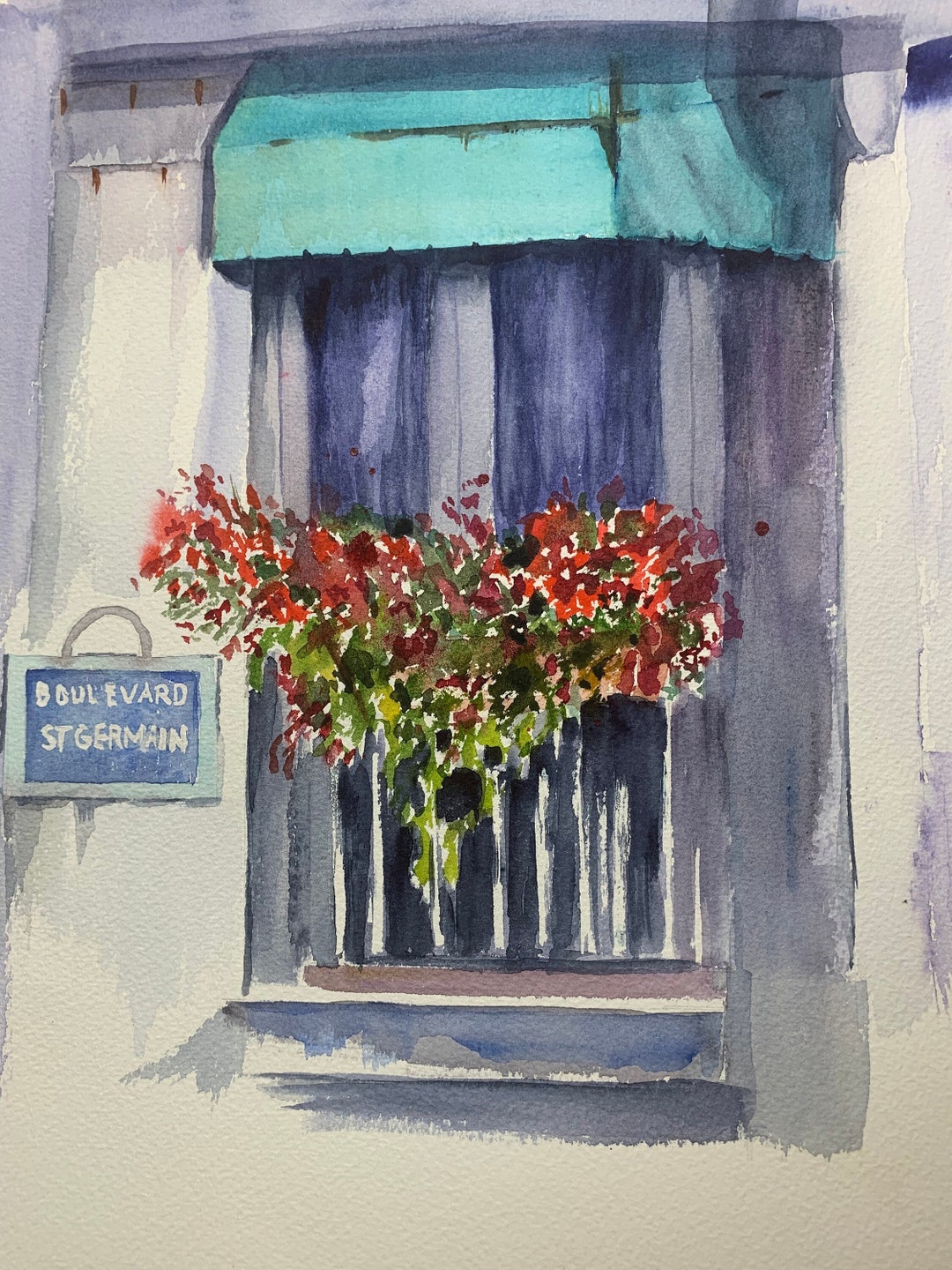 Original French Window Watercolor Art, Window With Flowers Painting - Etsy