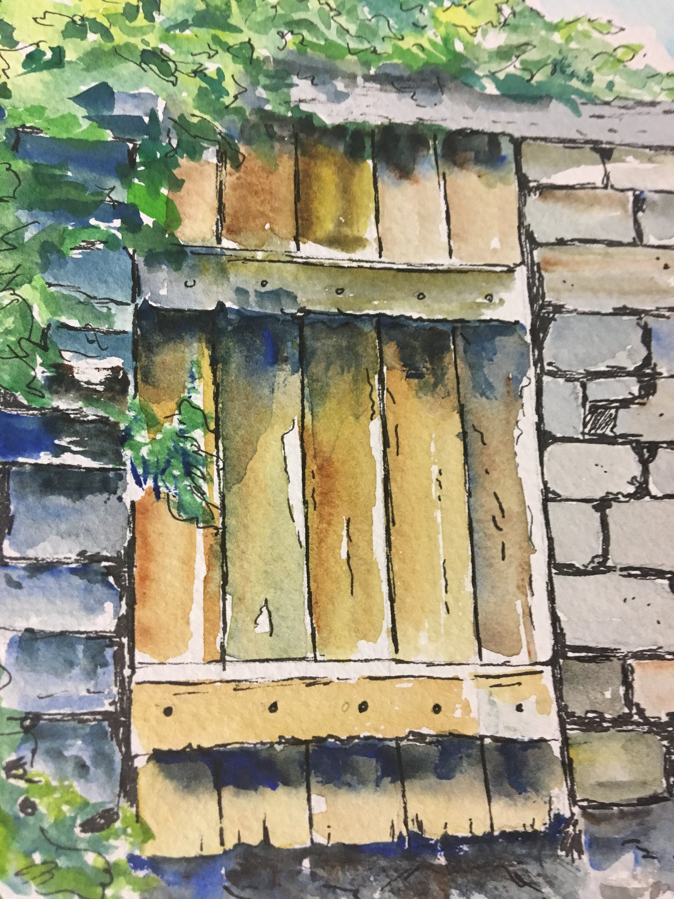 Stone Wall Painting Watercolor and Ink Painting Small - Etsy