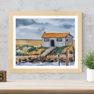 Fishing Shack Landscape Watercolor, Landscape Wall Art, Fishing Shack ...