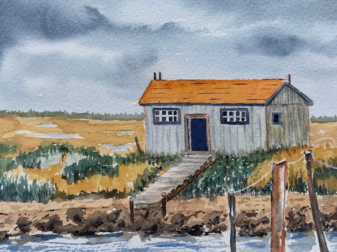 Fishing Shack Landscape Watercolor, Landscape Wall Art, Fishing Shack ...