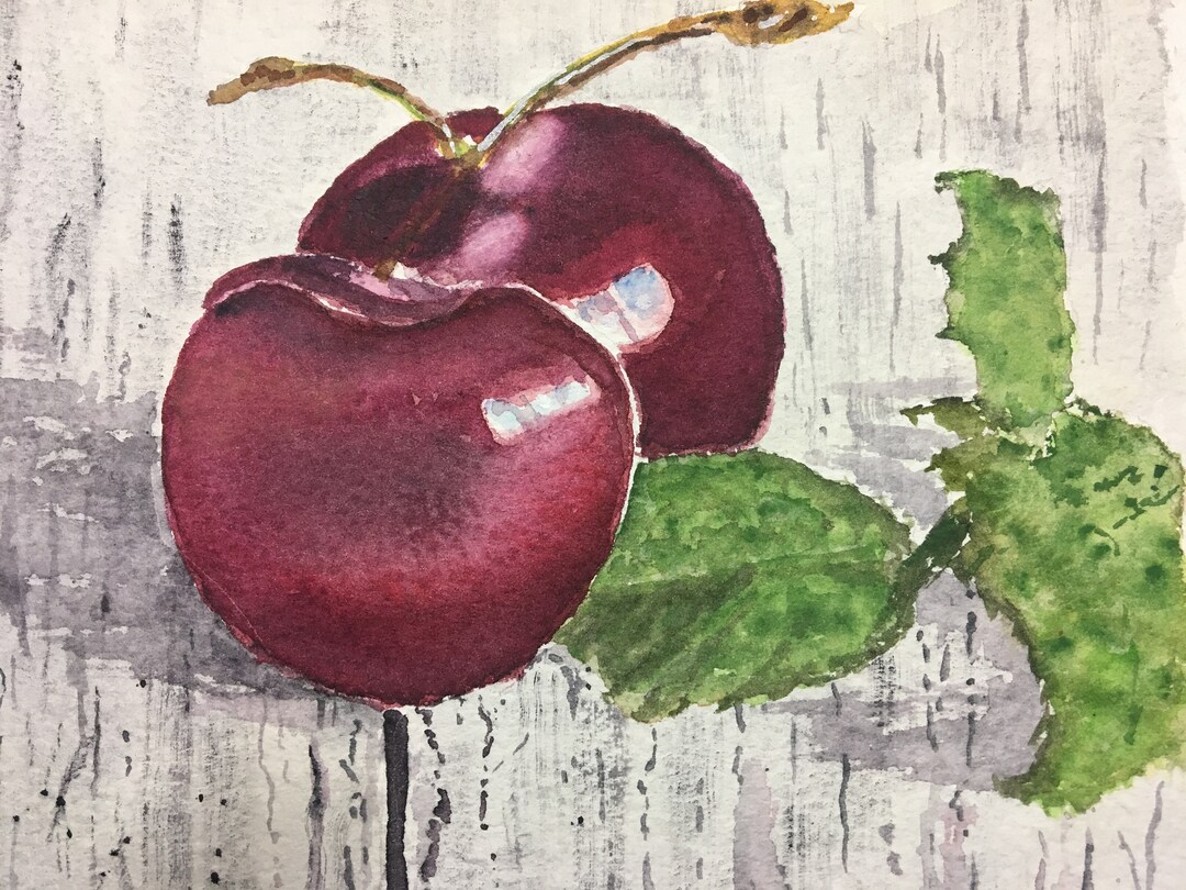 Cherry Still Life Painting, Watercolor Cherries Painting, Watercolor ...