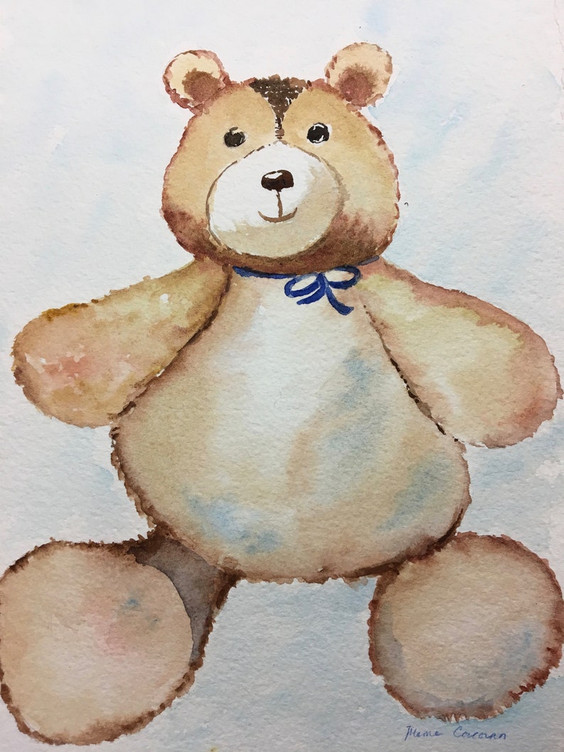 Teddy Bear Nursery Art, Watercolor Teddy Bear Painting - Etsy