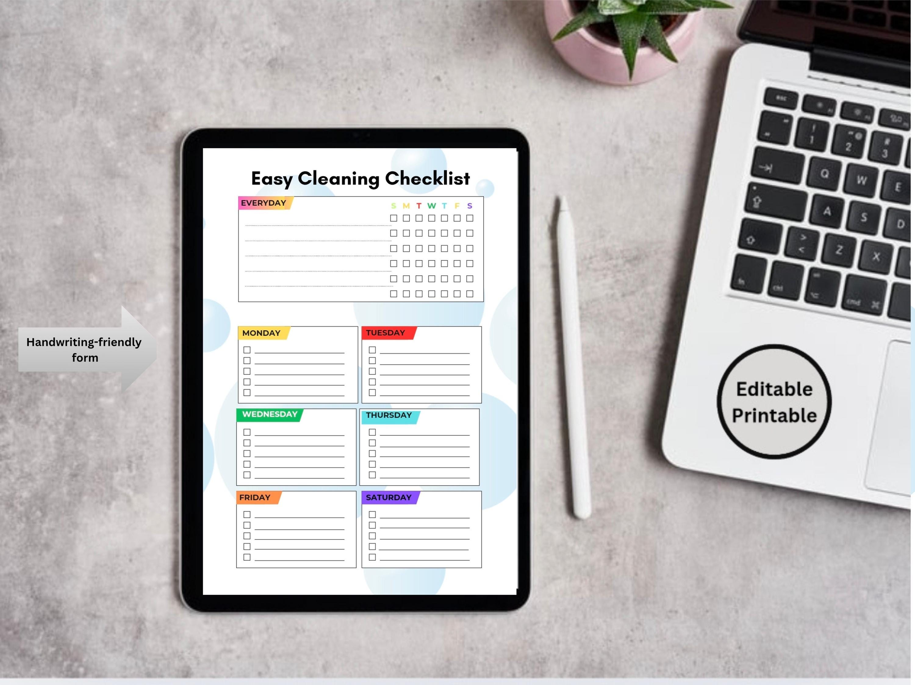 Cleaning Checklist, Cleaning Schedule, Easy Printable, Editable ...