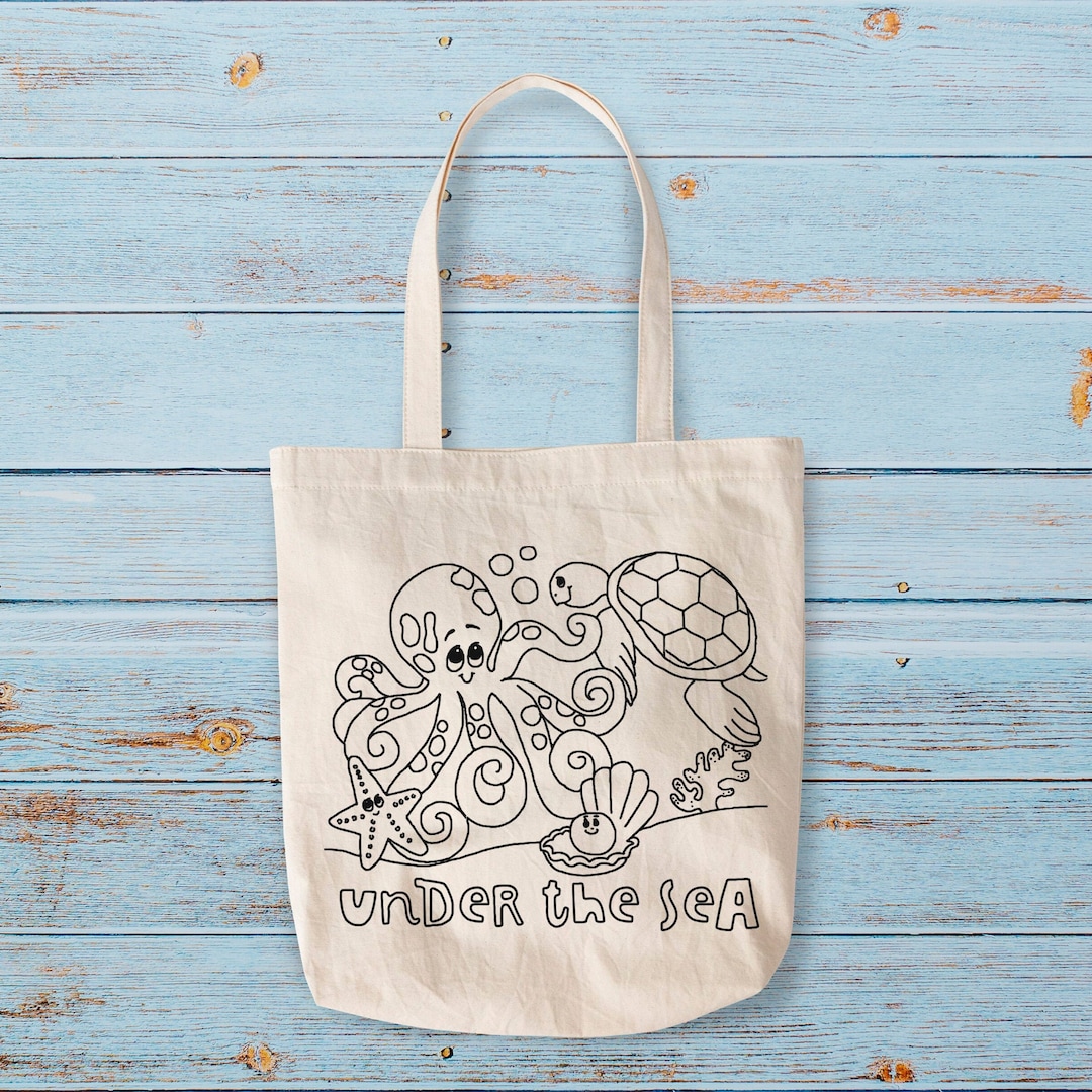 Under the Sea Coloring Tote, Washable Coloring Tote, Fish Coloring Bag ...