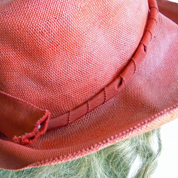 1940s woman’s straw hat pale red Rosier Bern Swiss mi… - Gem