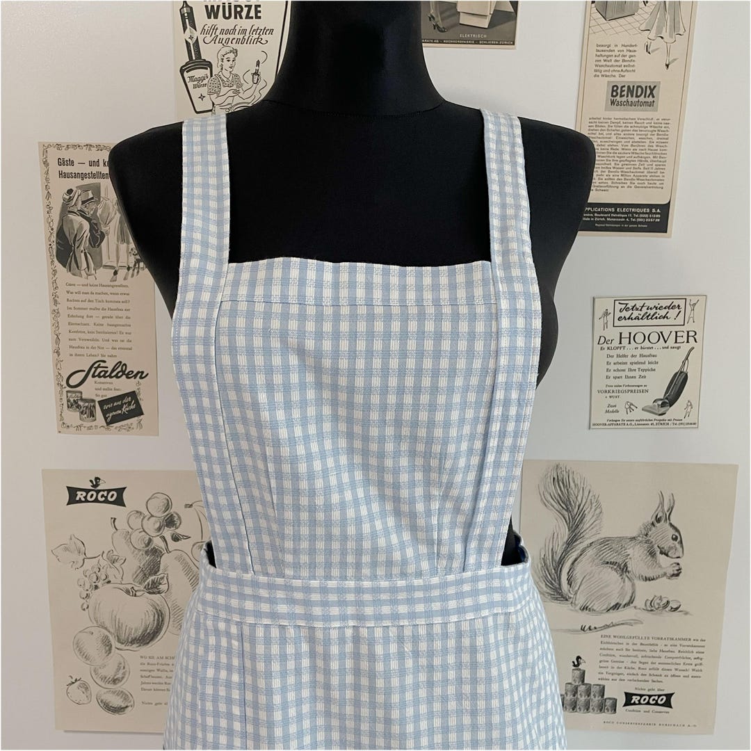 Vintage 1960s Apron – Light Blue Gingham With Pockets Size L - Etsy