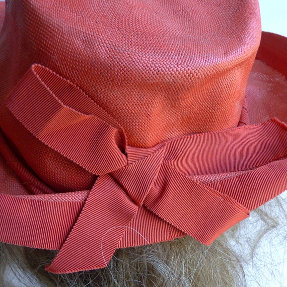 1940s woman’s straw hat pale red Rosier Bern Swiss mi… - Gem